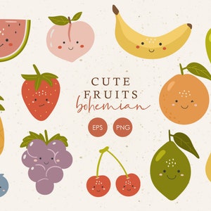 Cute Fruits Clipart, Fruits With Face Clipart, Funny Fruits ...