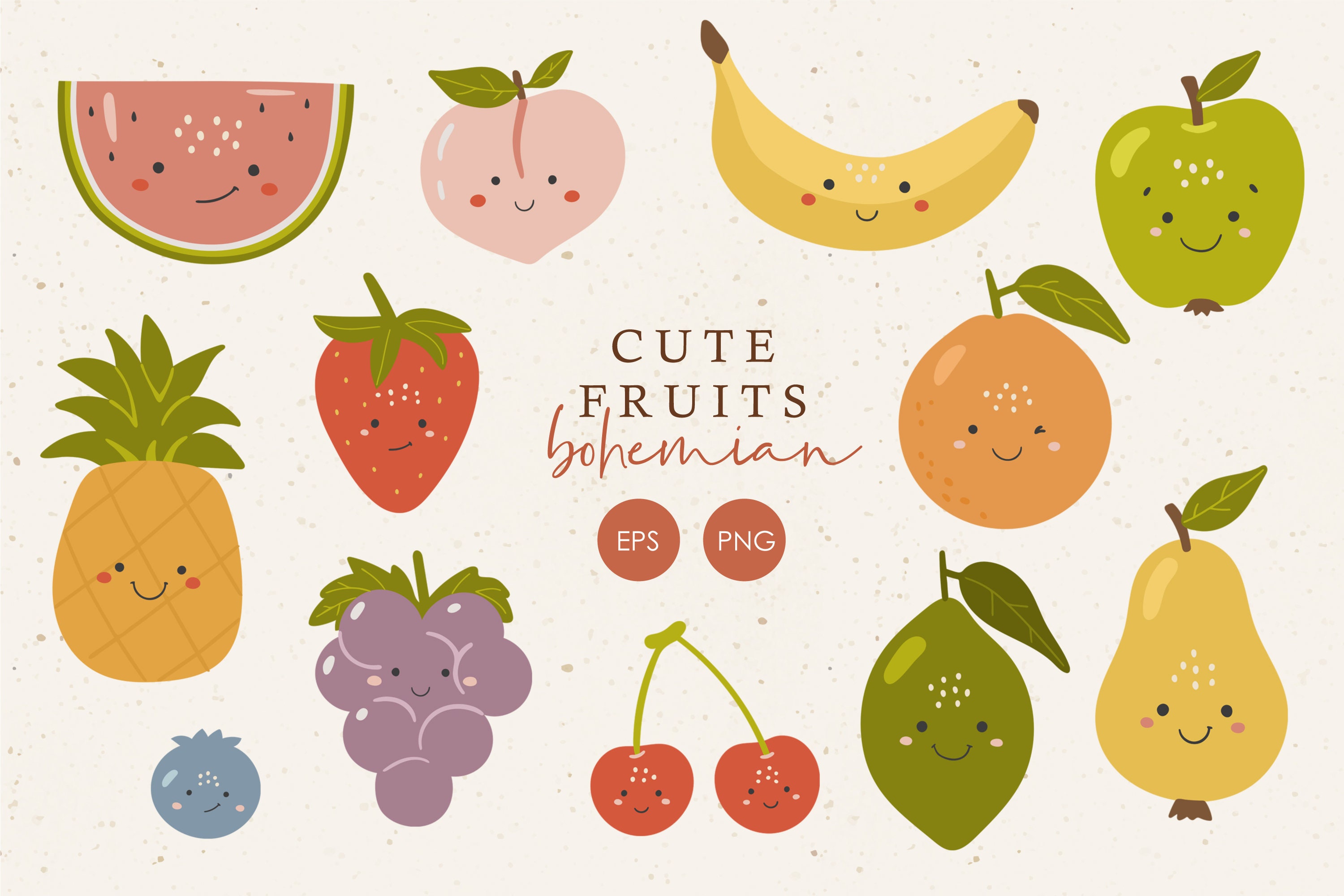 Cute Fruits Clipart, Fruits With Face Clipart, Funny Fruits ...