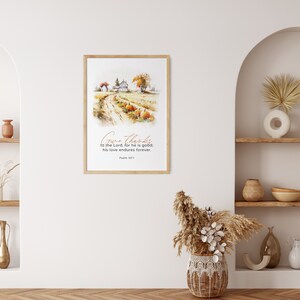 Give Thanks Poster, Bible Verse Print, Autumn Landscape, Pumpkin ...