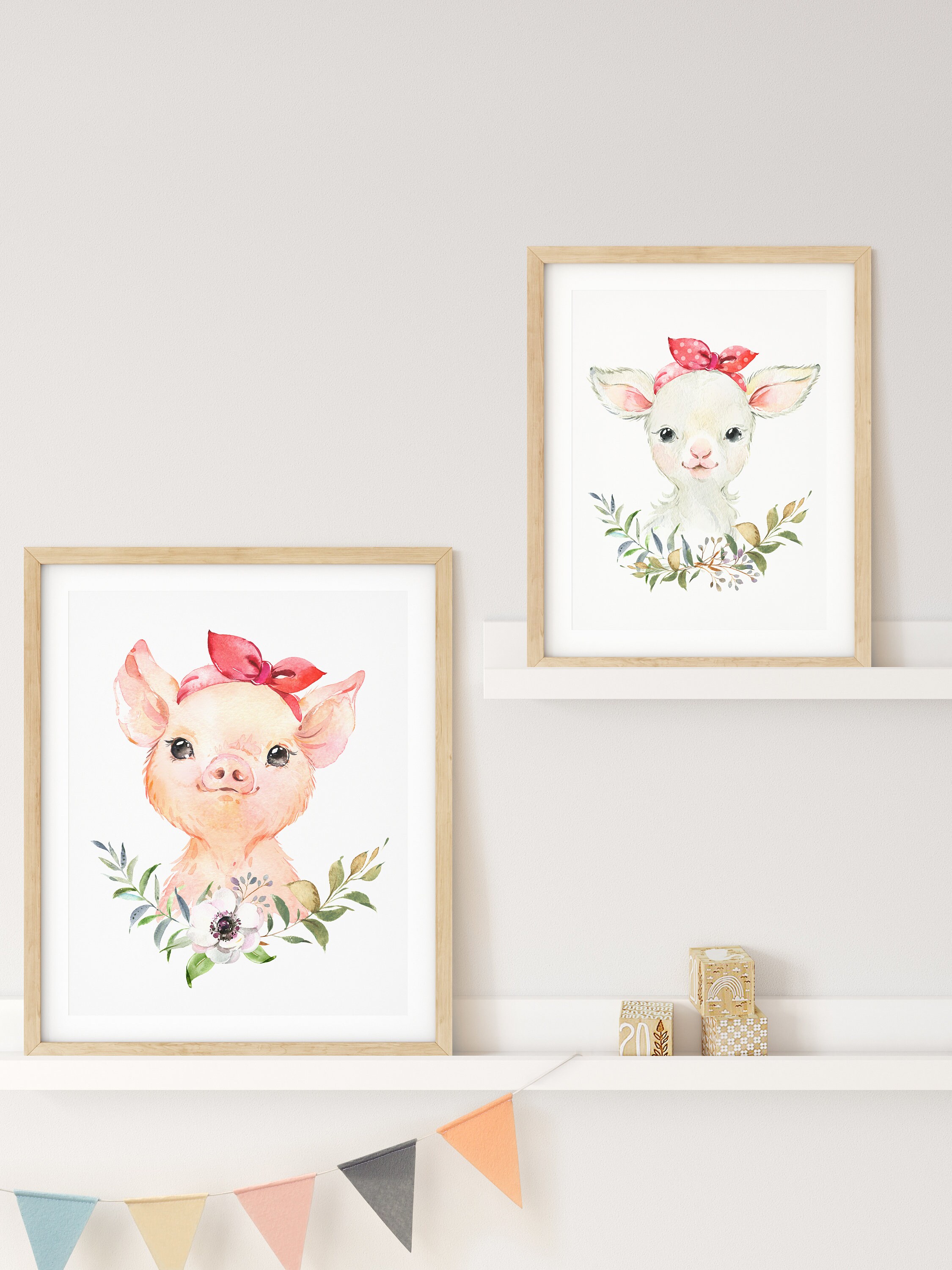 Set of 2 Farm Posters Watercolor Animals Farm Portrait Wall - Etsy