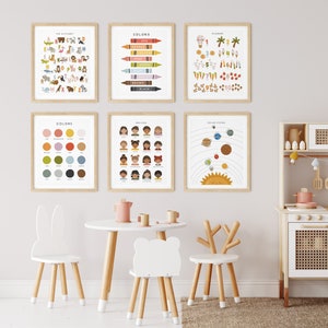 Set of 6 Educational Posters, Kids Wall Decor, Kindergarten Decor ...