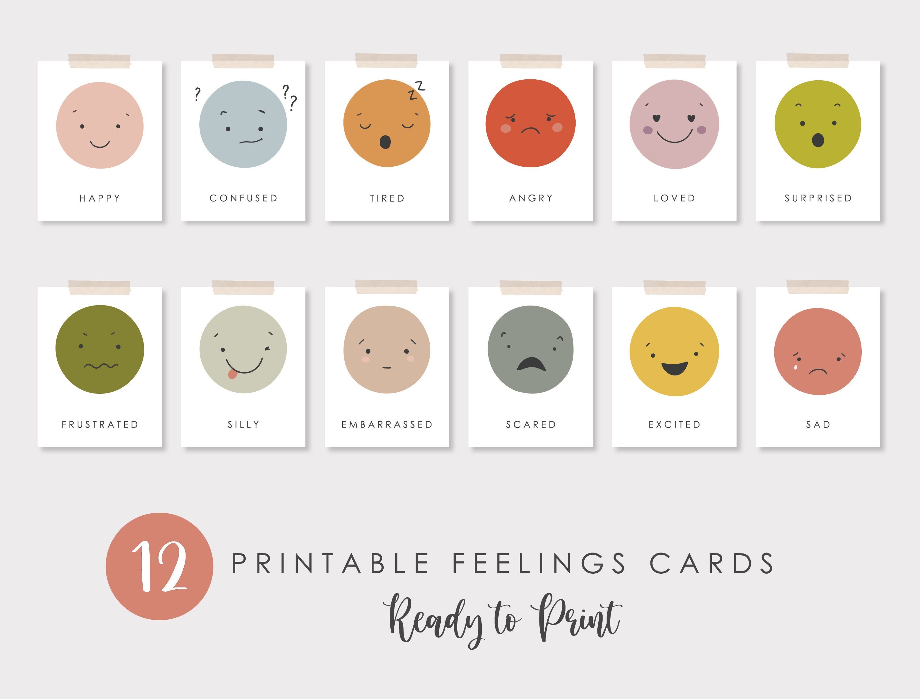 12 Printable Feelings Cards, Educational Cards, Preschool Materials ...