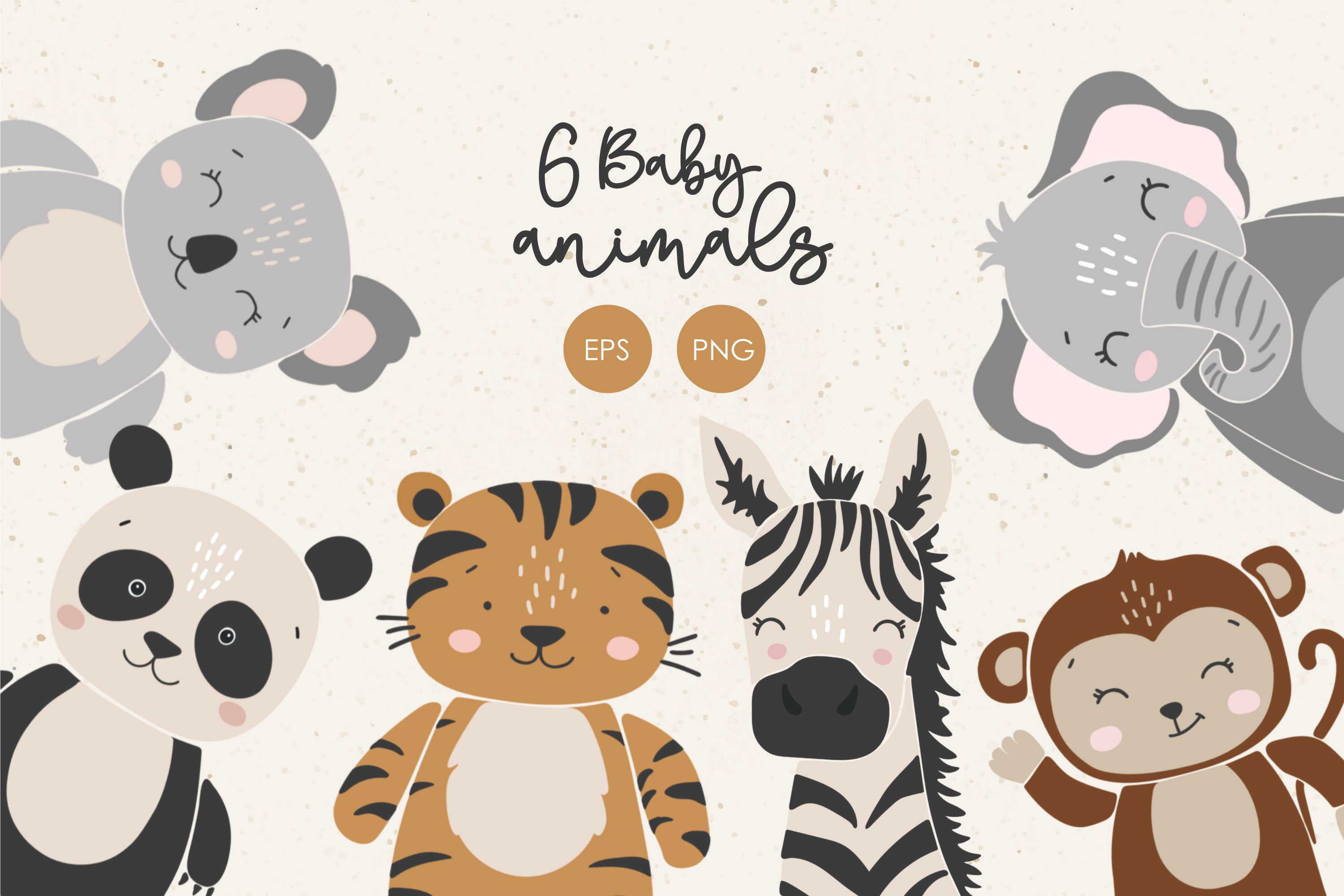 6 Baby Animals Clipart, Boho Abstract Animals, Digital Nursery Elements ...