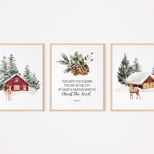 Set of 3 Christmas House Posters, Holiday Wall Decor, Winter Landscape ...