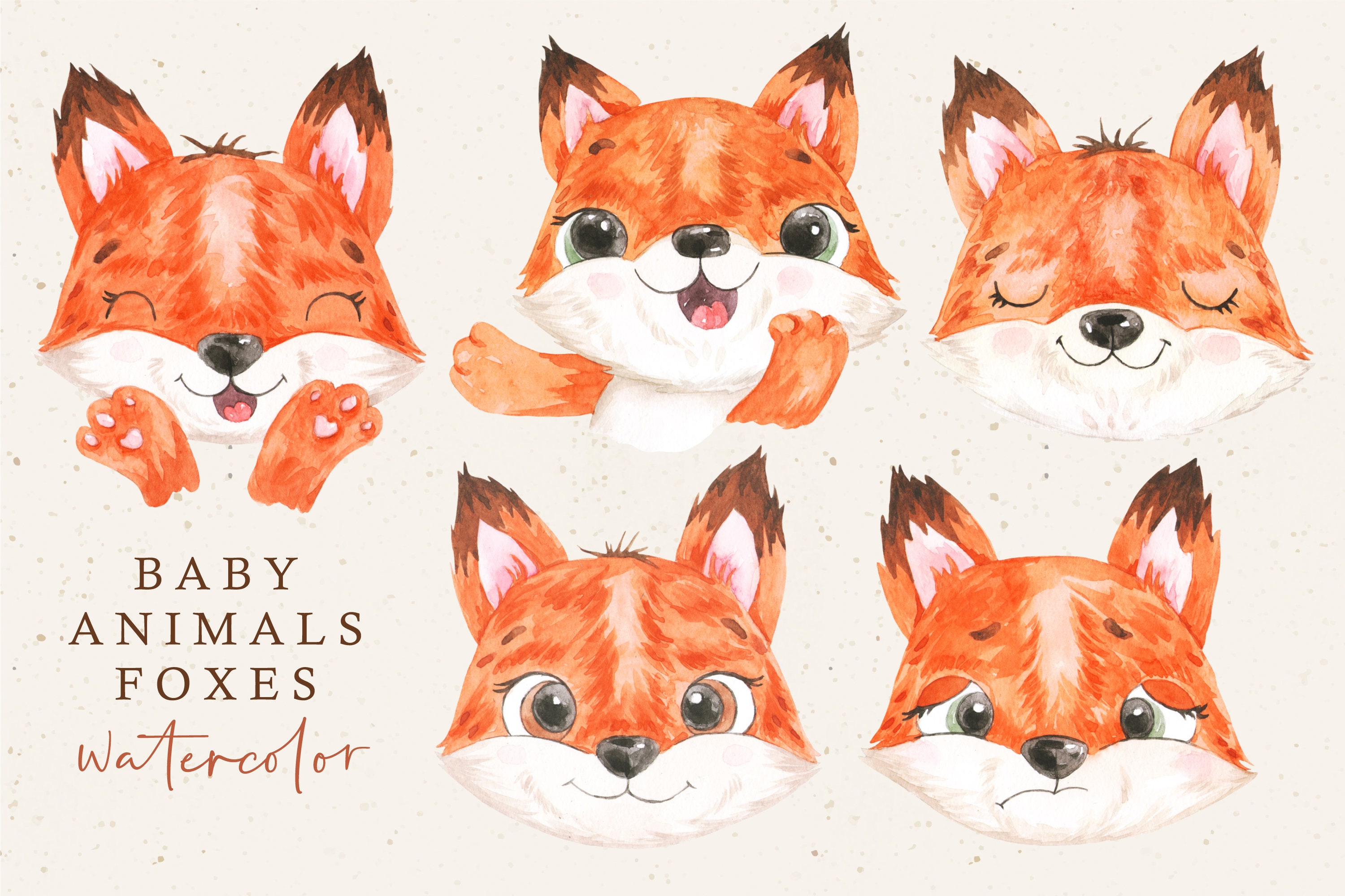 Baby Foxes Clipart Watercolor Foxes Digital Nursery - Etsy