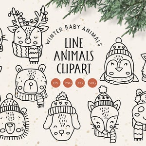 Winter Cliparts Bundle, Digital Download, Line Elements, Christmas ...