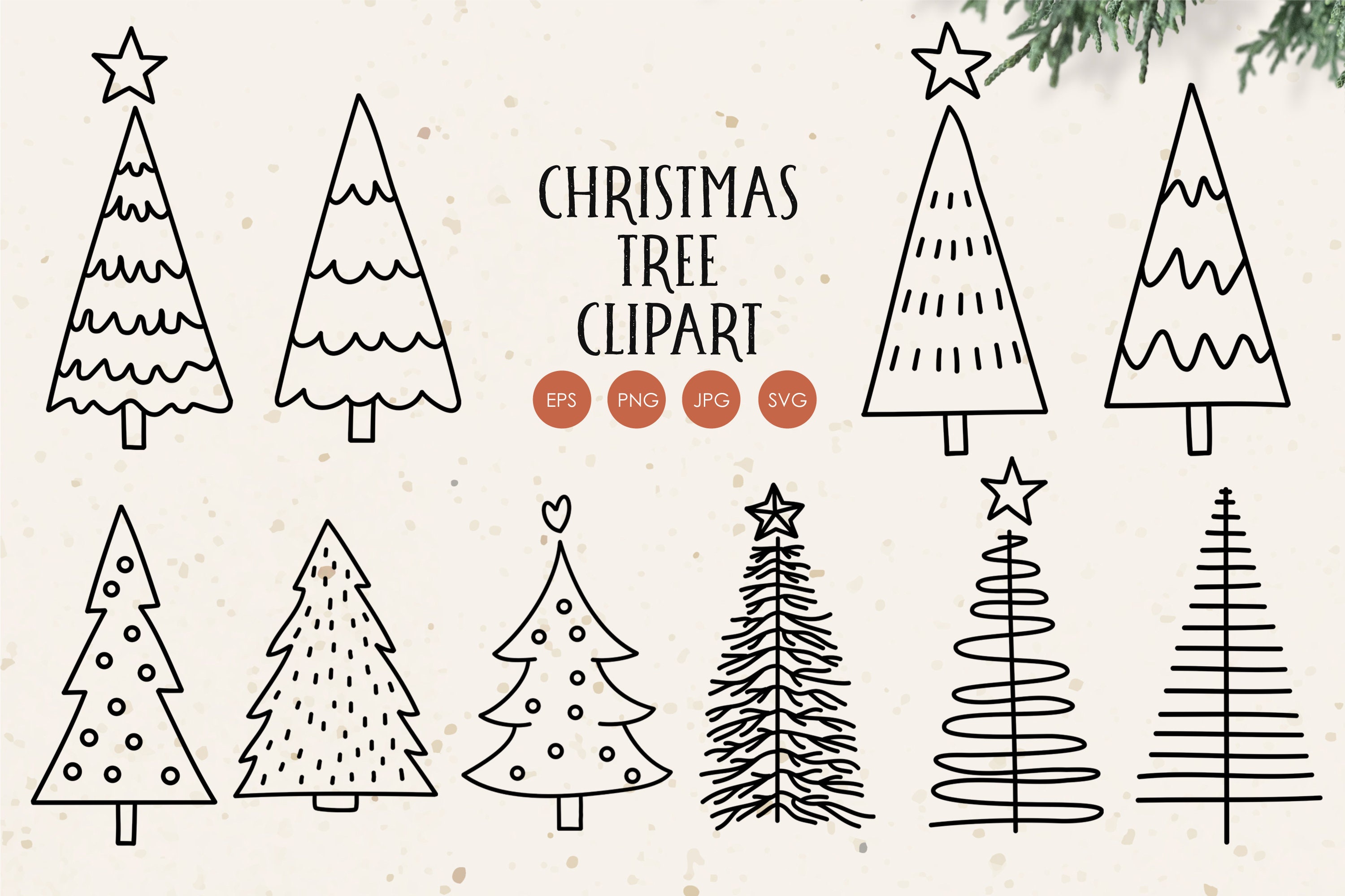 Christmas Tree Clipart, Christmas Line Clipart, Winter Tree Svg ...