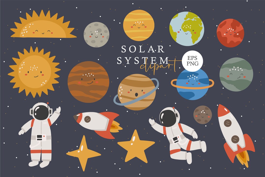 Solar System Clipart, Kawaii Planets Clipart, Educational Illustration ...