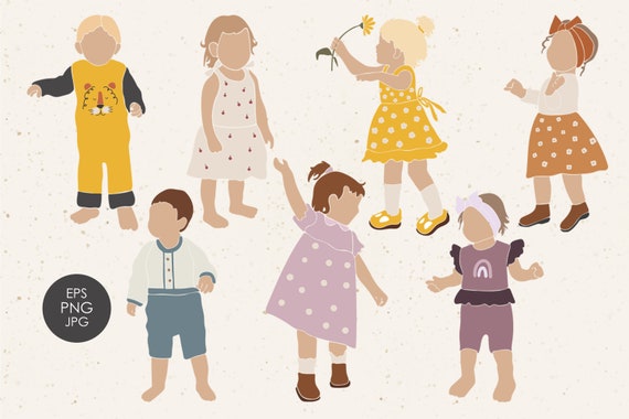 Boho Kids Clipart Abstract Kids Silhouette Nursery Kids | Etsy