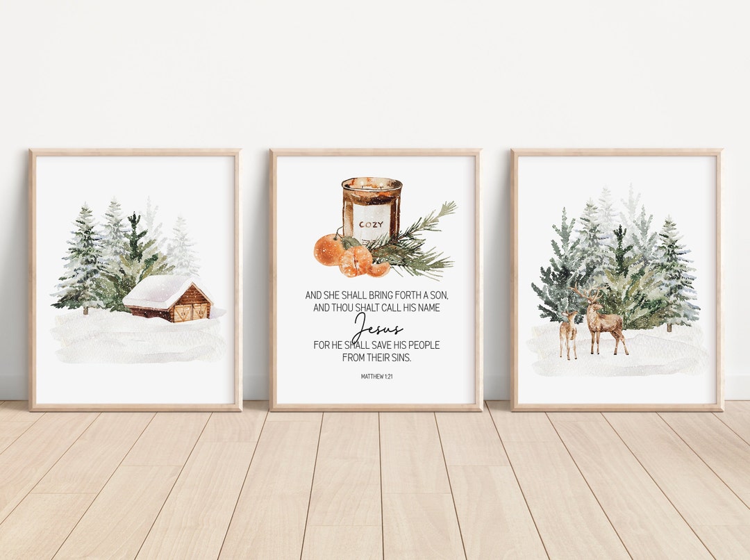 Set of 3 Christmas Posters, Holiday Wall Decor, Winter Landscape Poster ...