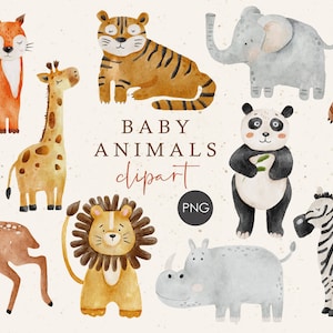 Baby Animals Clipart, Watercolor Animals, Digital Baby Elements, Baby ...