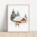 Christmas House Print, Holiday Wall Art, Winter Landscape Print, Deer ...