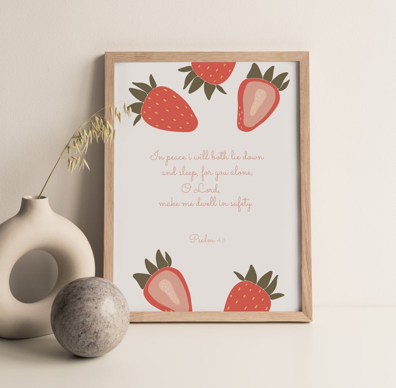 Scripture Wall Print Boho Strawberry Fruit and Bible Verse - Etsy