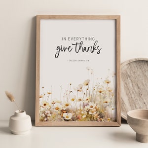 Give Thanks Poster, Bible Verse Print, Autumn Landscape, Autumn Flowers ...