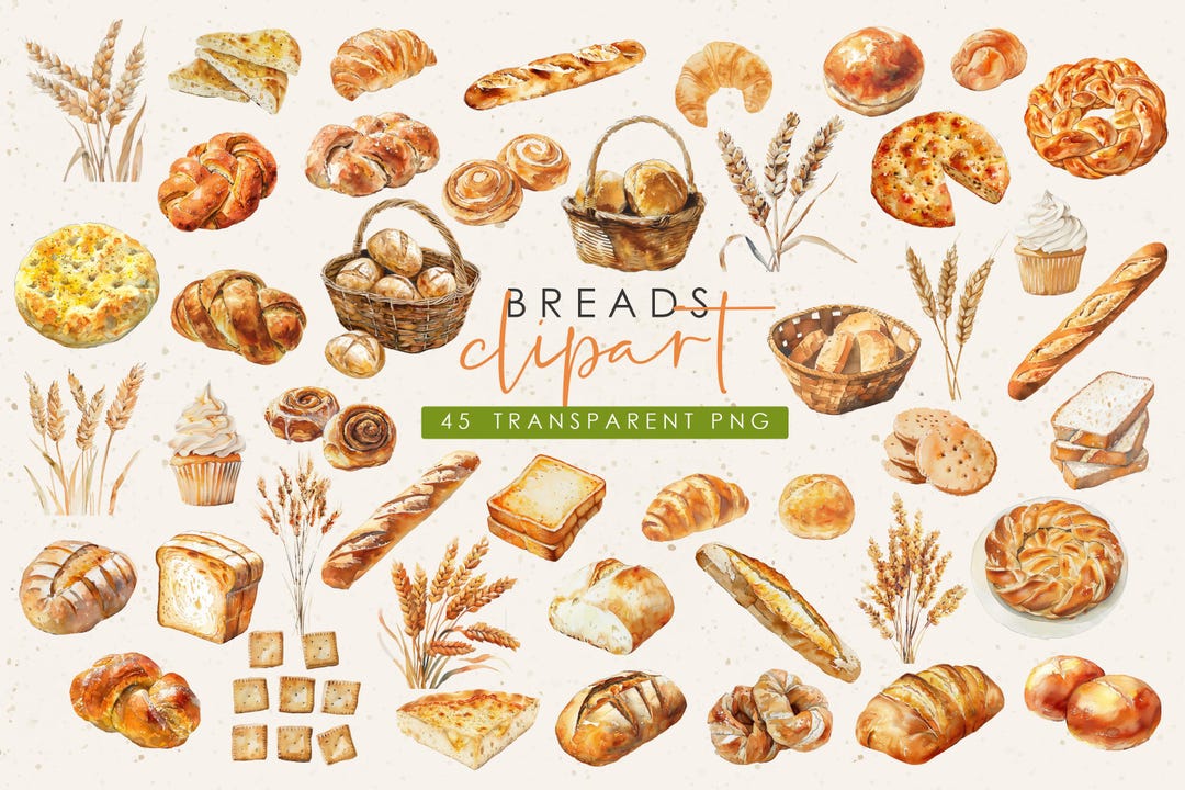Breads Clipart, Bakery Products PNG, Cakes Png Clipart, Watercolor ...