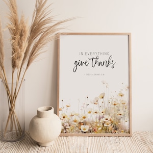 Give Thanks Poster, Bible Verse Print, Autumn Landscape, Autumn Flowers ...
