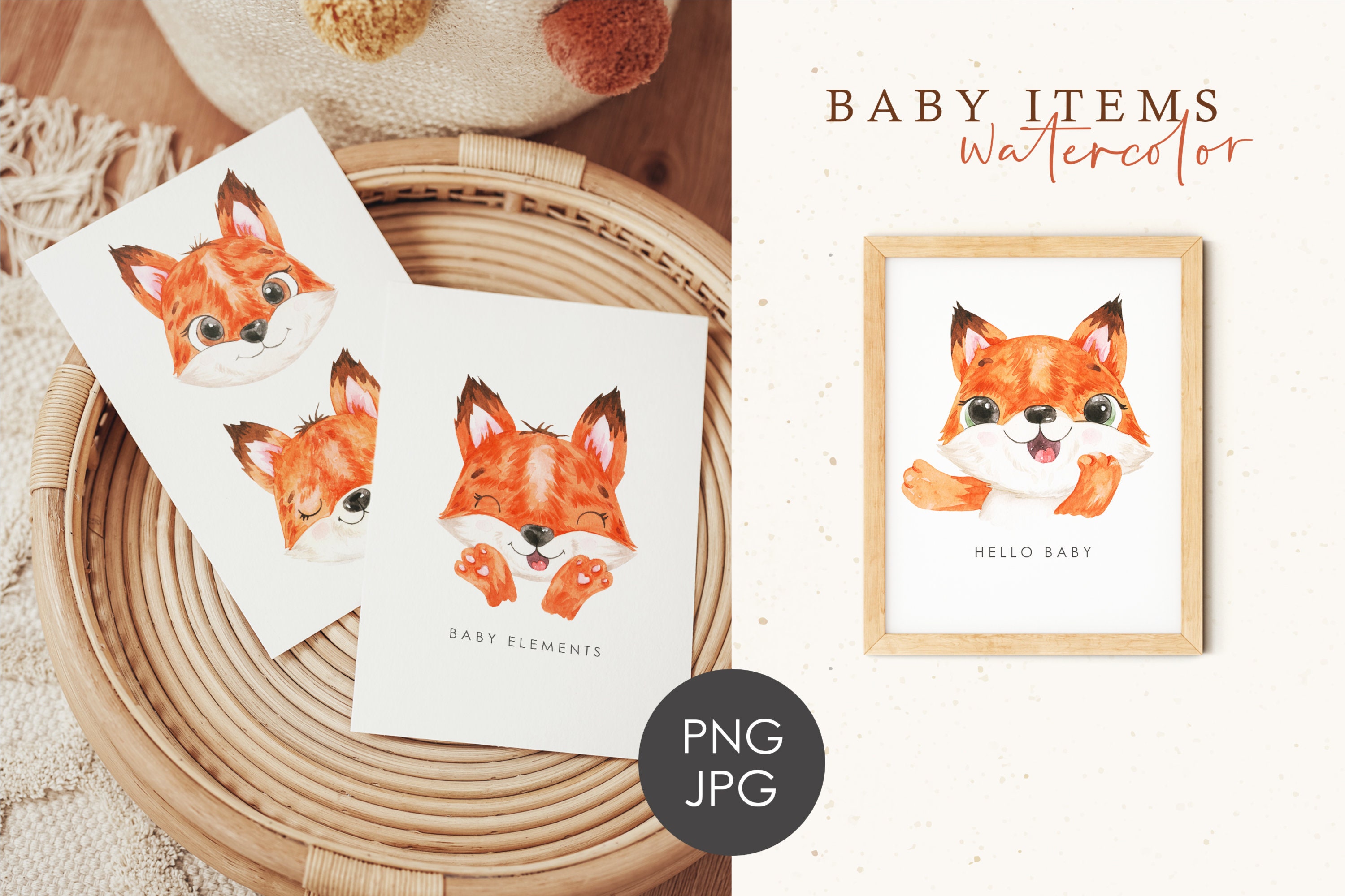 Baby Foxes Clipart Watercolor Foxes Digital Nursery - Etsy