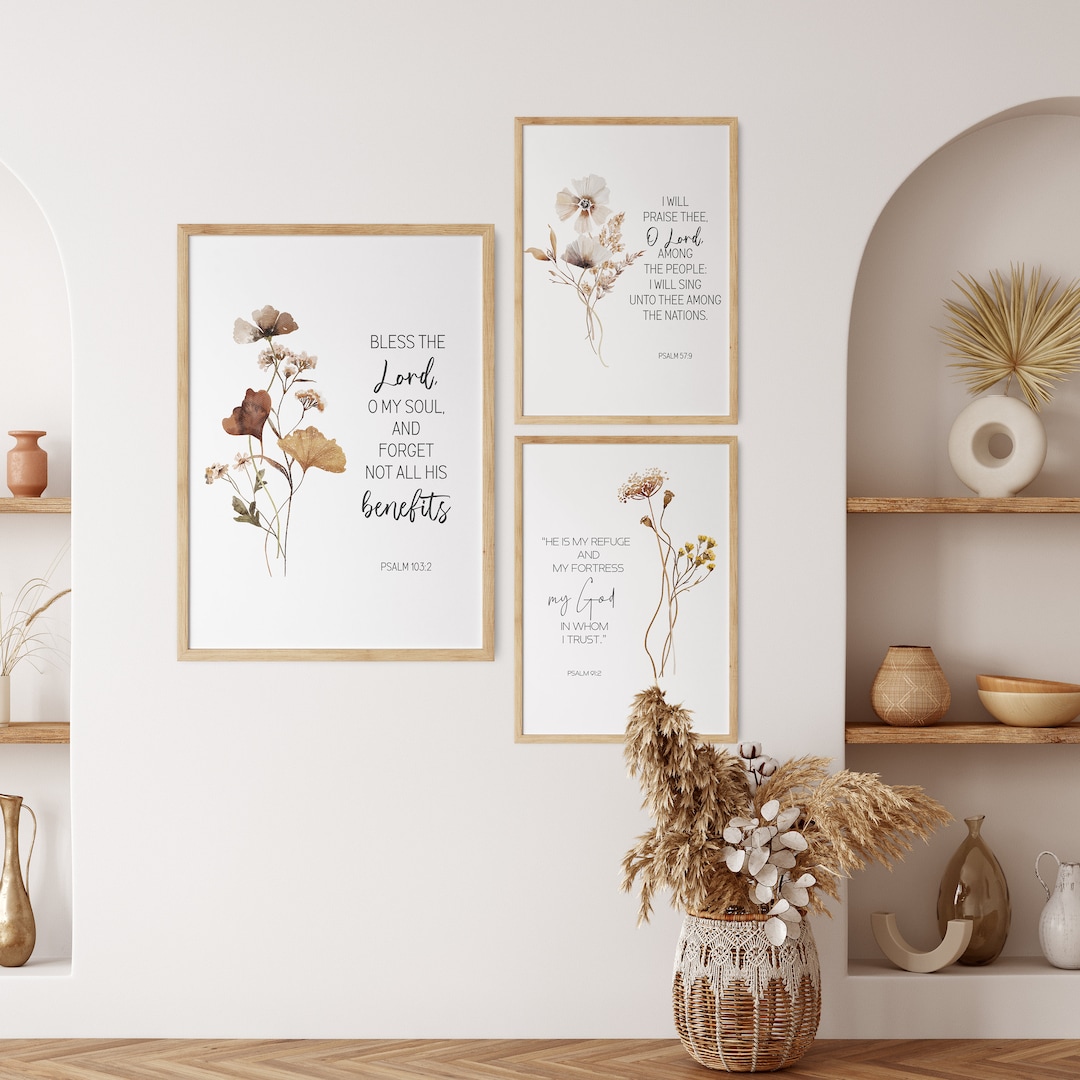 Set of 3 Christian Prints, Scripture Wall Prints, Psalm Bible Verse ...
