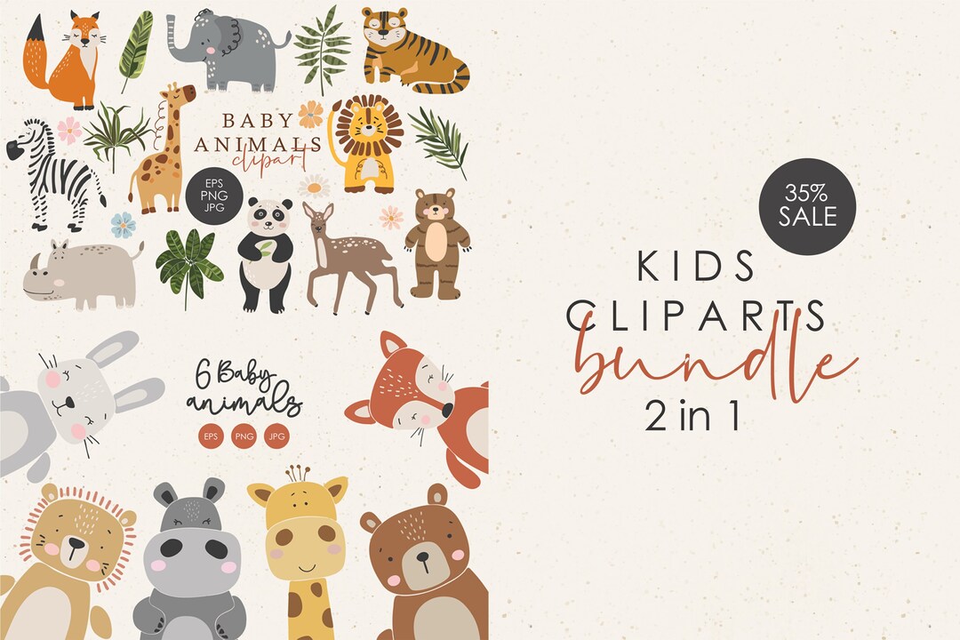 Kids Clipart Bundle, Digital Download, Baby Animals Elements, Baby ...