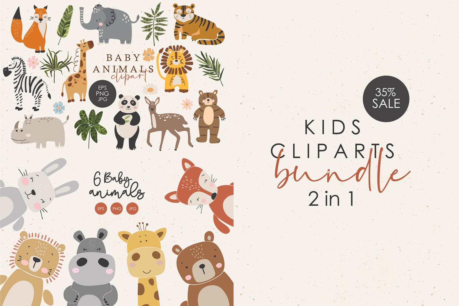 Kids Clipart Bundle Digital Download Baby Animals Elements - Etsy