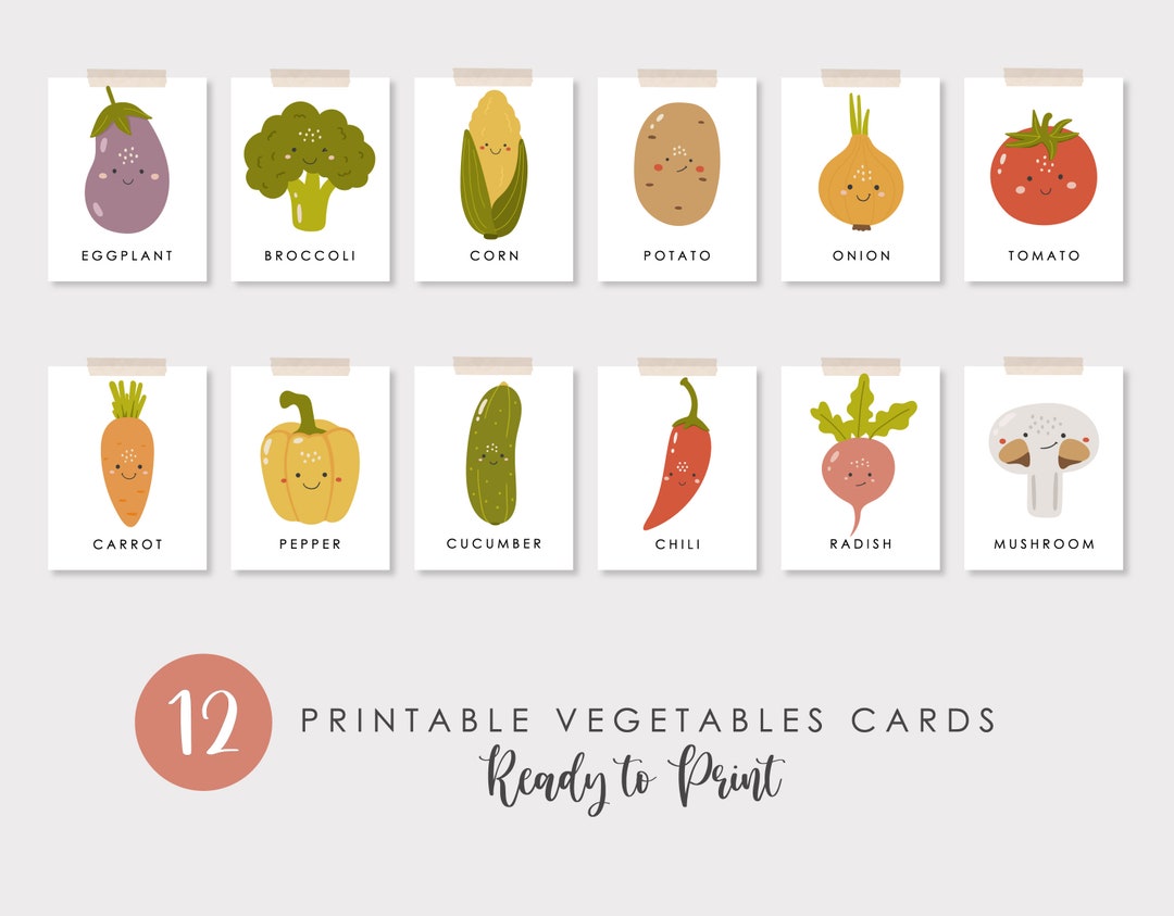 12 Printable Vegetables Cards, Educational Cards, Preschool Materials ...