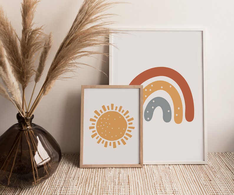 Set of 2 Nursery Prints Boho Sun and Rainbow Prints Digital | Etsy