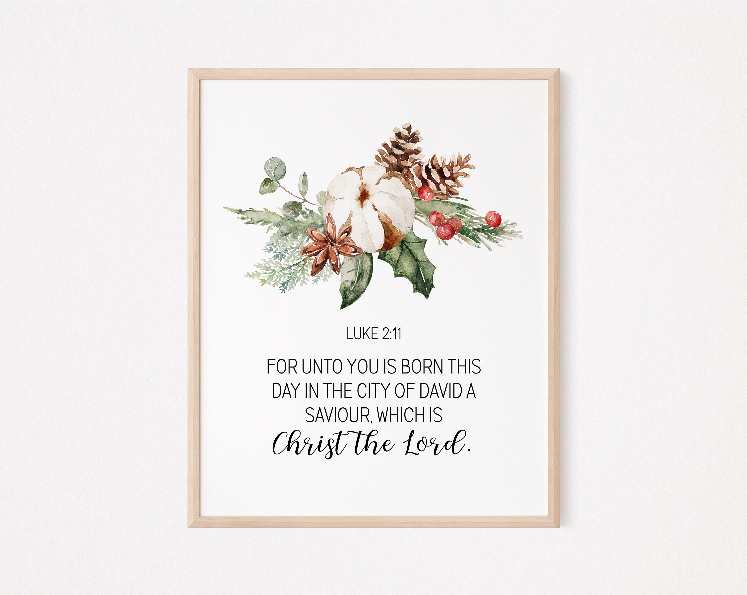 Christmas Christian Wall Art, Watercolor Tree Garland, Scripture Poster ...