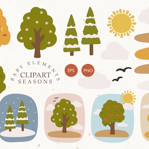 Seasons Clipart, Seasons Trees Clipart, Landscape Illustration, Seasons ...