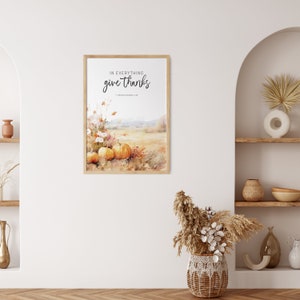 Give Thanks Poster, Bible Verse Print, Autumn Landscape, Pumpkin ...