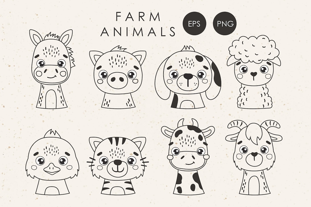 Baby Farm Animals Clipart, Cute Line Farm Animals, Digital Nursery ...
