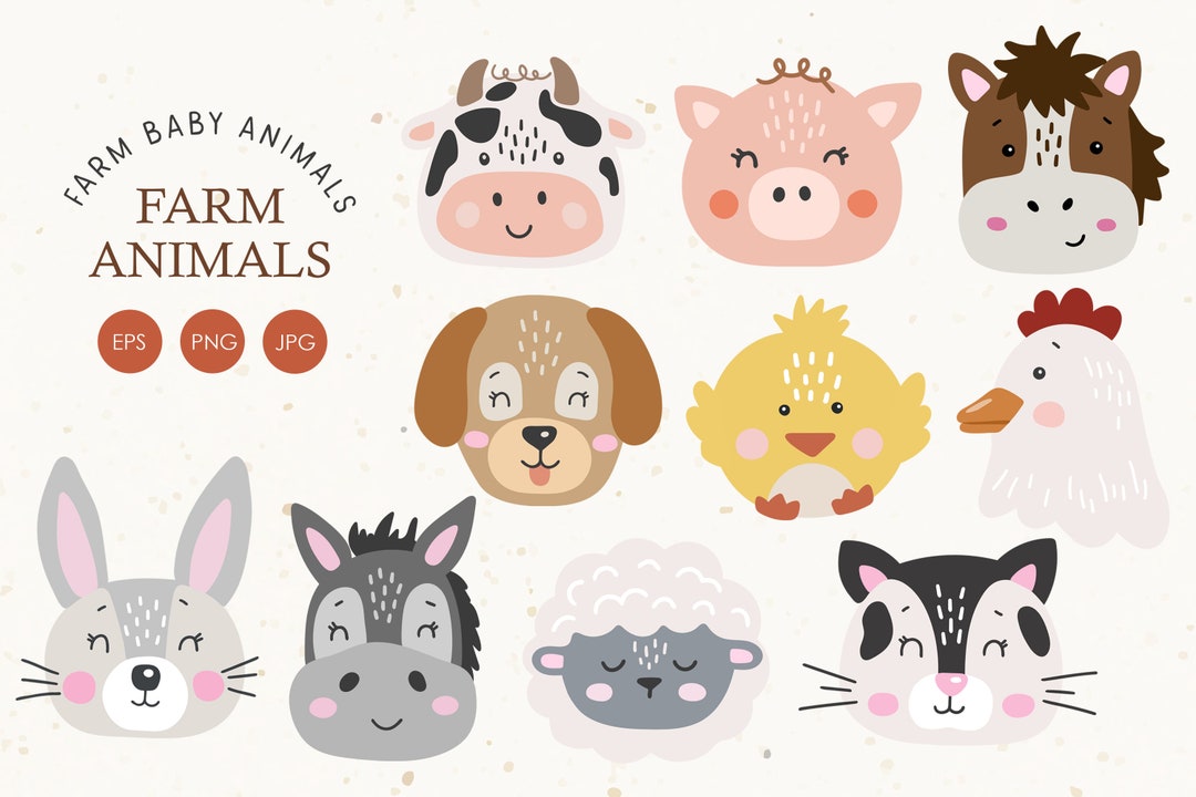 Farm Animals Clipart, Cute Animals Clipart, Farm Clipart, Portrait ...