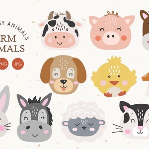 Farm Animals Clipart, Cute Animals Clipart, Farm Clipart, Portrait ...