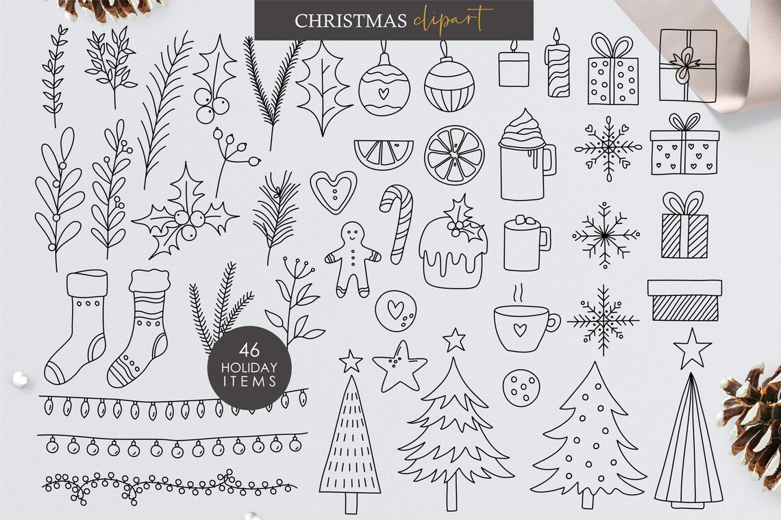 Christmas Line Clipart Winter Line Clipart Digital Holiday - Etsy
