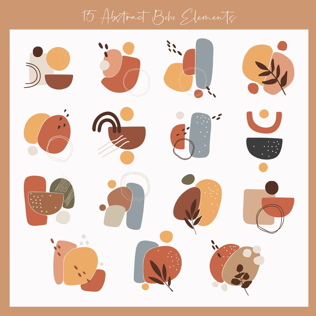 15 Abstract Shapes Clipart, Boho Abstract Elements, Digital Boho ...