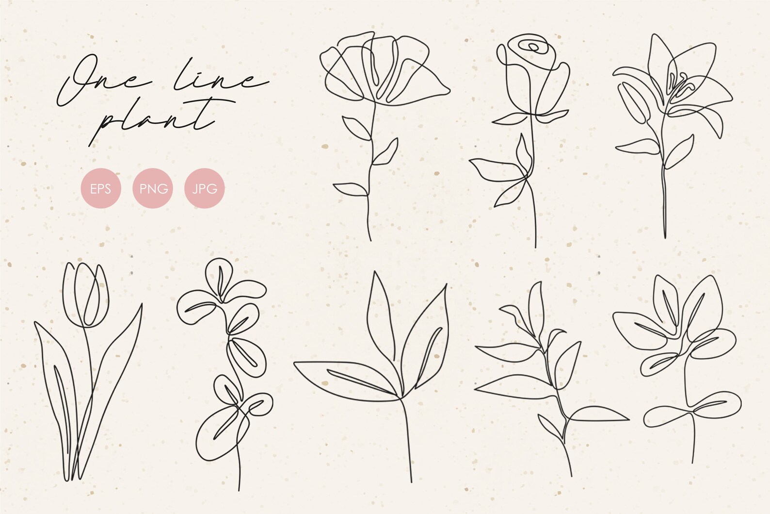 One Line Plant Clipart Abstract Flowers Elements Line Art - Etsy