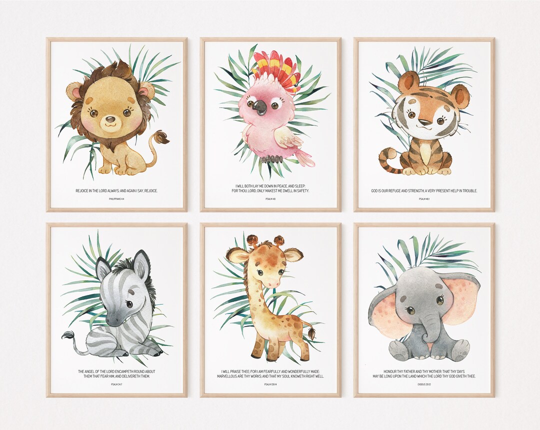 Set of 6 Safari Animals Posters, Jungle Animals Posters, Digital Art ...