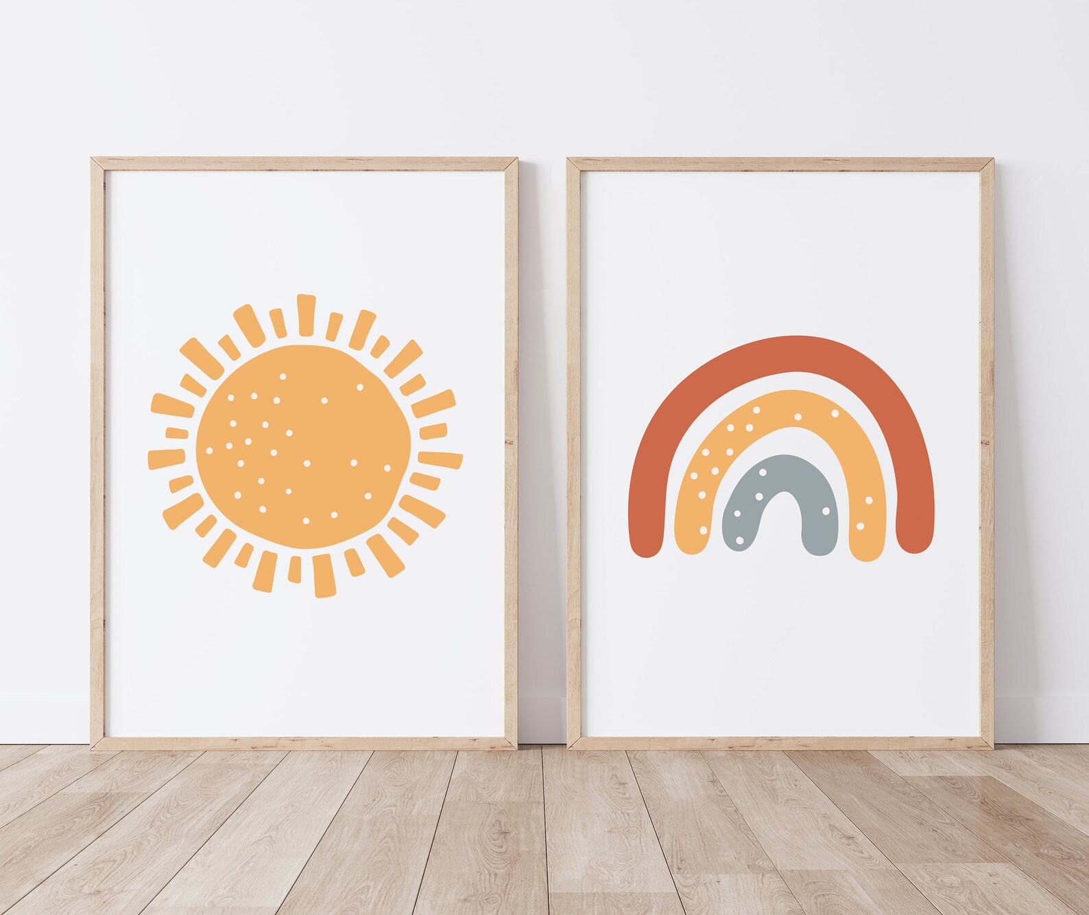 Set of 2 Nursery Prints Boho Sun and Rainbow Prints Digital - Etsy