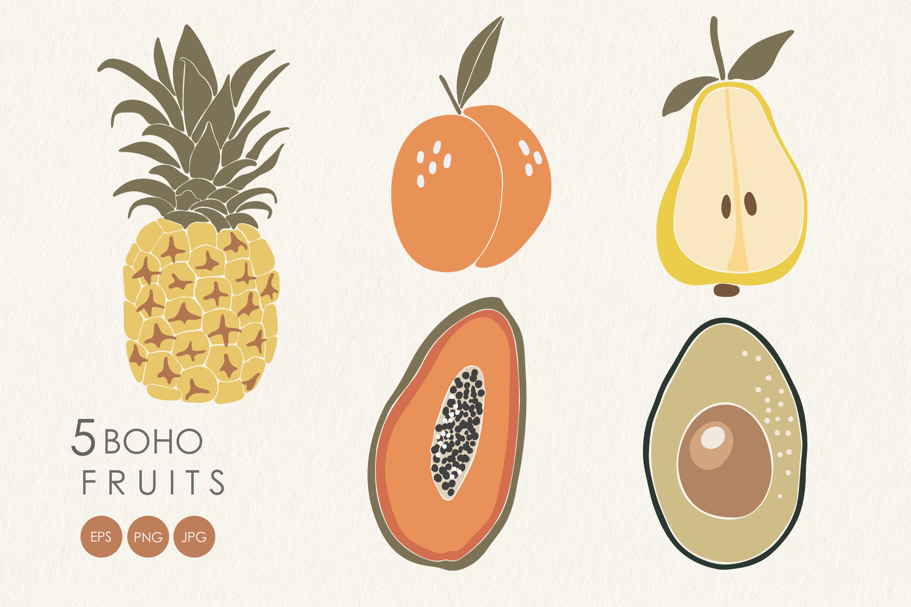 5 Boho Fruits Clipart Tropical Fruits Elements Digital - Etsy UK