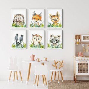 Set of 6 Kids Posters, Forest Animals Wall Art, Forest Animals Posters ...