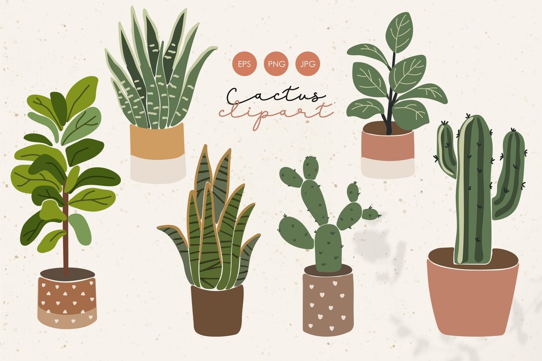 Cactus Clipart, Plant Clipart, Digital Download, Printable Plant Art ...