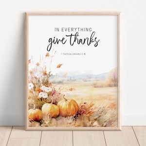 Give Thanks Poster, Bible Verse Print, Autumn Landscape, Pumpkin ...