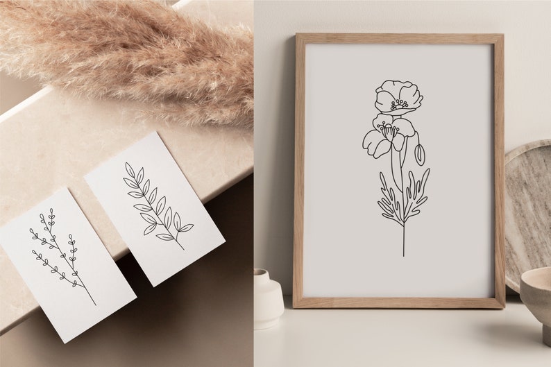 Line Plants Clipart Abstract Flowers Elements Line Art - Etsy