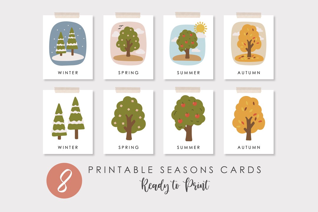 Printable Seasons Cards, Educational Cards, Preschool Materials ...