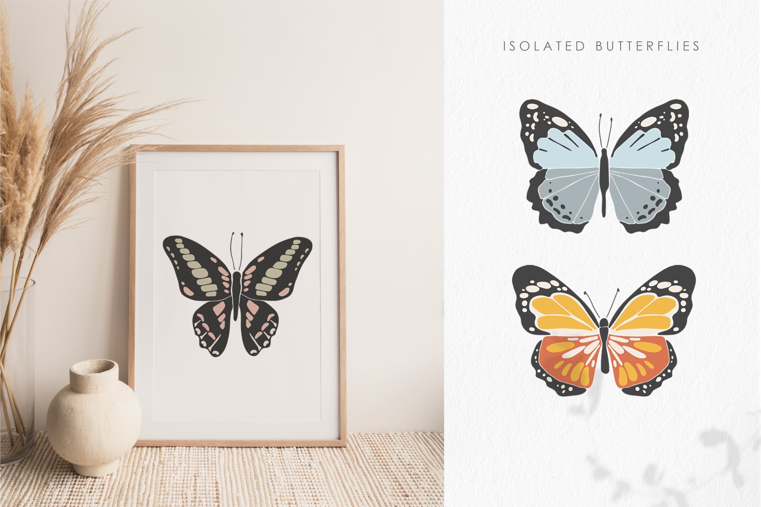 Boho Butterflies Clipart Spring Butterfly Elements Digital - Etsy
