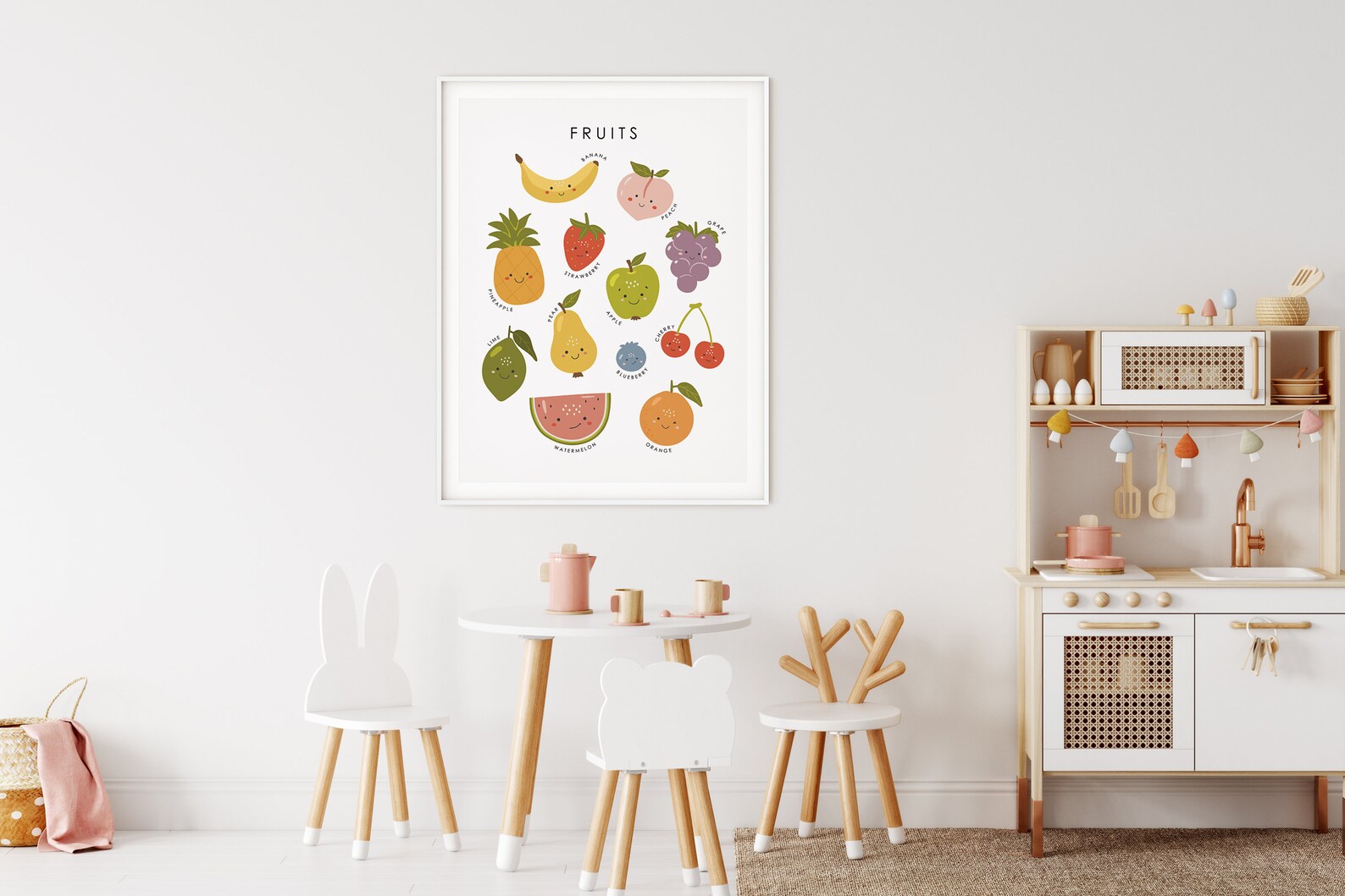 Fruits Educational Poster, Cute Fruits Poster, Kids Wall Decor ...