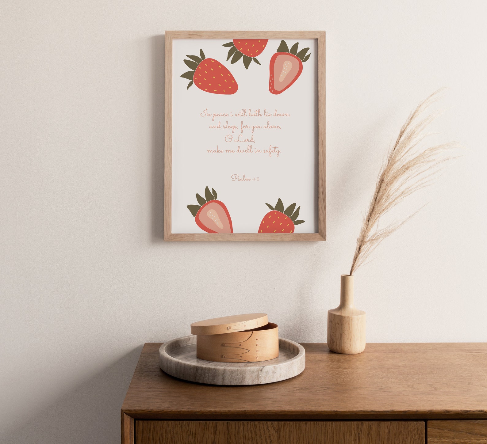 Scripture wall print Boho strawberry fruit and bible verse | Etsy