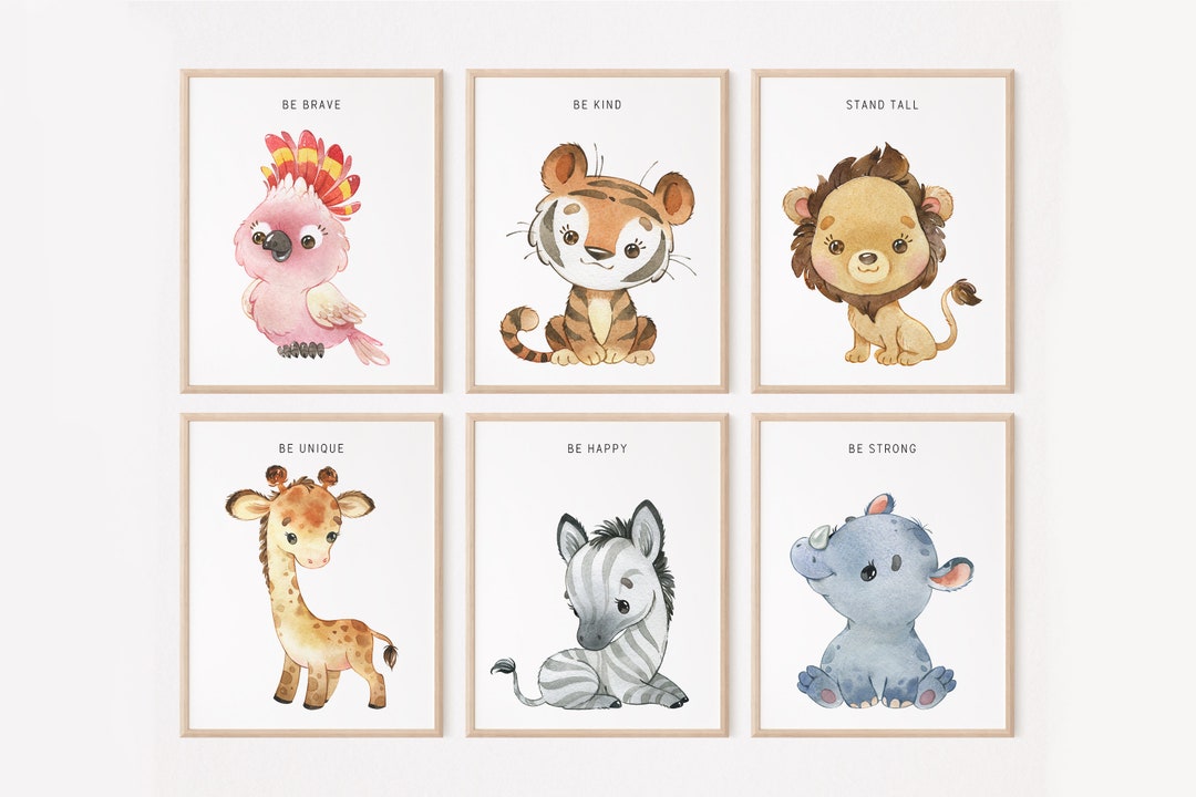 Set of 6 Safari Animals Posters, Printable Baby Art, Jungle Animals ...