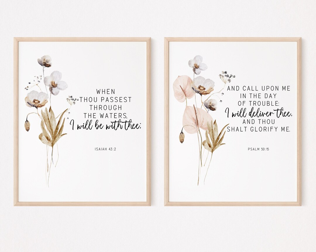 Set of 2 Christian Prints, Wildflowers Wall Prints, Psalm Bible Verse ...