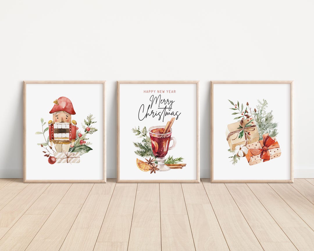 Set of 3 Christmas Posters, Holiday Wall Decor, Winter Compositions ...