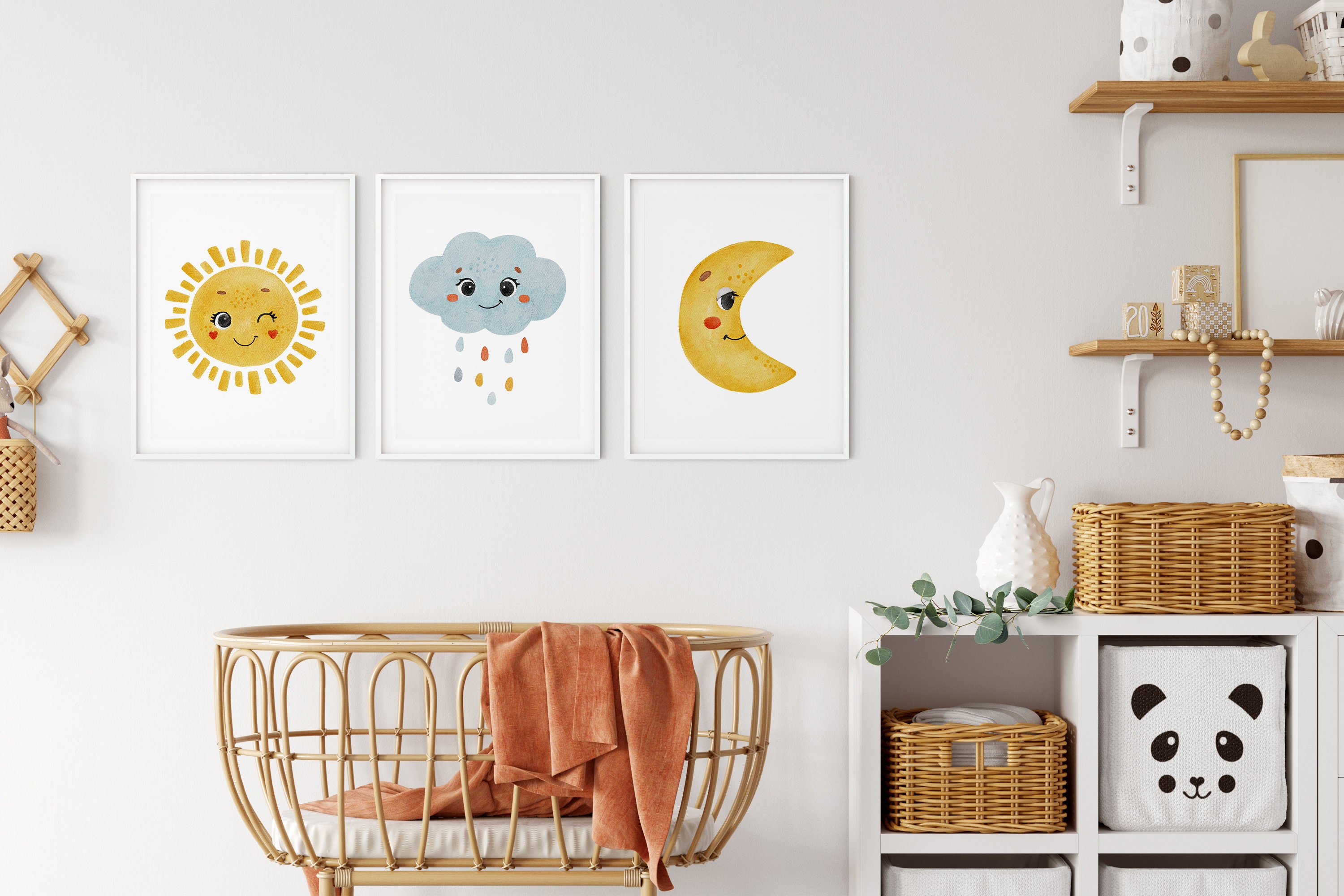 Set of 3 Baby Posters Watercolor Sun Poster Cloud Wall - Etsy